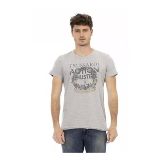 Trussardi Homme, Tops, Gris, Taille: XL T-Shirt en Coton Gris avec Imprimé Avant