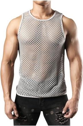 Generic Maille Homme Transparent Filet D&eacute;bardeur sans Manches R&eacute;sille Sexy Fishnet Gilet Maillot de Corps R&eacute;sille Hommes Haut Respirante sans Manches,Homme To