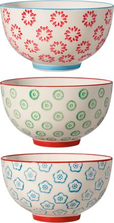 Bloomingville Schalen Emma Retro Dessertschalen Schüssel Vintage Ø 11,5 cm, rot grün blau, Keramik, 3er Set, fasst ca. 280 ml