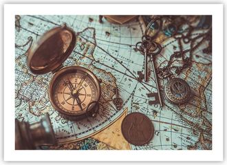 Arttor Wandposter Art Prints 70x50cm Poster ohne Rahmen Kompass Vintage Karte Küche Wanddeko Bild Wand Kunstdruck Deko Wandbilder Dekoration Wohnzimmer Schla