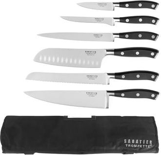 Sabatier Trompette Trousse couteaux de cuisine - Vulcano - Acier 5Cr15MoV - Finition Satin&eacute;e - 43.5 x 49.3 cm - Noir
