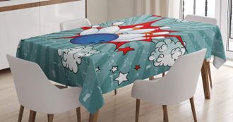 Abakuhaus Bowling-Party Tischdecke, Retro Comic Explosion, Für den Inn und Outdoor Bereich geeignet Waschbar Druck Klar Kein Verblassen, 140 x 170 cm, Mehrfarbi