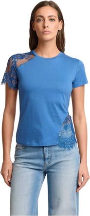 Kocca Femme, Tops, Bleu, Taille: 36 FR T-shirt avec Inserts en Dentelle