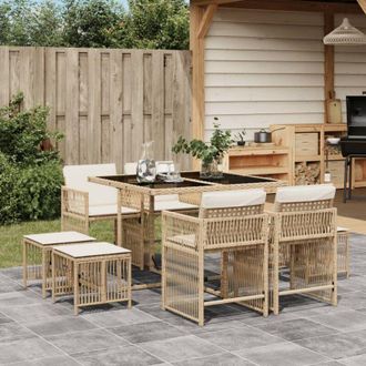 vidaXL Vidaxl - Ensemble &agrave; manger de jardin et coussins 9 pcs beige Poly rotin