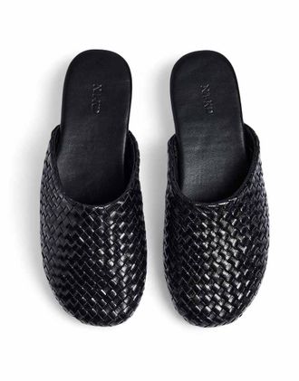 NA-KD Claquettes en cuir tress&eacute; - Noir