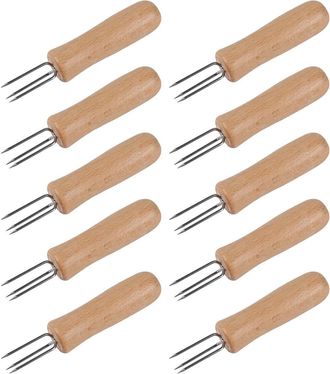 Artibetter 10 St&uuml;ck Teiliges Corn Forks mit Rostfreiem Edelstahl Ergonomischer Holzgriff Vielseitig f&uuml;r Mais Fleisch Obst und Gem&uuml;se Wiederverwendbar f&uuml;r Grill P