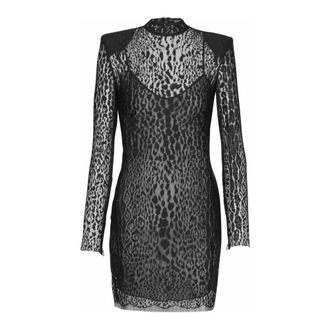 Balmain Kleid im Bodycon-Schnitt mit Leopardenmuster und Spitze - - Dresses - Damen - Schwarzk - XS