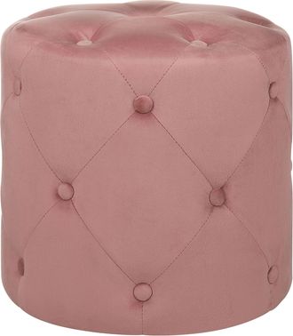 Beliani Pouf Samt rosa rund 40 cm gesteppt mit Knopfheftung Chesterfield-Stil Corolla