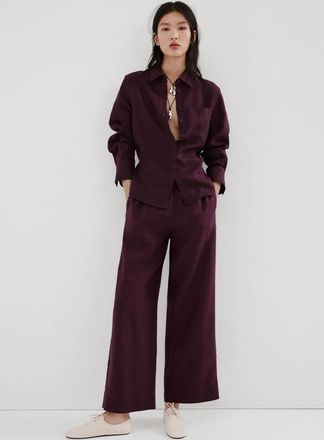 Mango Pantalon droit lin prune - Femme - XXL - MANGO