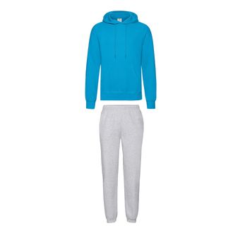 Fruit Of The Loom Jogginganzug Hausanzug Sportanzug Jogginghose & Kapuzensweatshirt (XL, Grau & Azure Blue)
