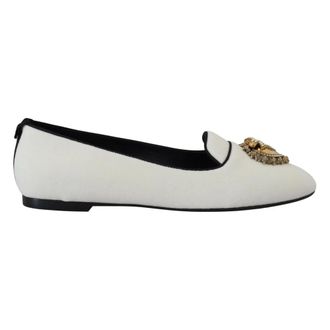 Dolce & Gabbana Elegante Loafer mit Goldenem Herzdetail - - Shoes - Damen - Wei&szlig; - 35 1/2 EU