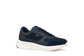 Geox Sneaker GEOX U FLEXTRIDE R, Herren, Gr. 45, blau, Lederimitat, Textil, Veloursleder, Schuhe Sneaker, Halbschuh, Freizeitschuh, Schn&uuml;rschuh mit Logo-Em