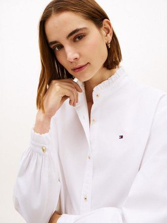 Tommy Hilfiger Langarmbluse OXFORD CROP RUFFLE LS SHIRT mit R&uuml;schen-Details, boxy