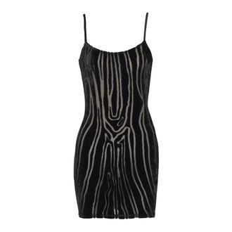 Balmain Femme, Robes, Noir, Taille: 42 FR Robe courte &agrave; bretelles en velours z&eacute;br&eacute;