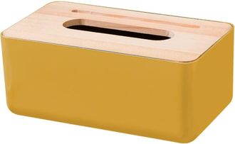 Garneck Papierhandtuchhalter Quadratische Aufbewahrungsbox Mit Holzdeckel Rillen-Design Servietten-aufbewahrungsbeh&auml;lter F&uuml;r Zuhause K&uuml;che B&uuml;ro Hotel Gelb