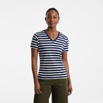 Lands End Supima Kurzarm-Shirt mit V-Ausschnitt, Damen, Gr&ouml;&szlig;e:40-42 regular, Blau, Baumwolle, by Lands End
