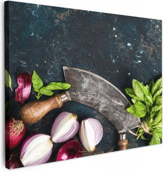 MuchoWow © Leinwandbilder 70x50 cm Wall Art Decoration Bilder für die Wand Deko Canvas Painting Wanddekoration Wohnzimmer Bild Küche - Gemüse - Kräuter - Wiege