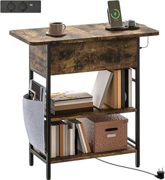 HOMCOM Beistelltisch Nachttisch mit Steckdosenleiste, 2 Ebenen, Couchtisch mit USB-Anschl&uuml;ssen, Stauraum Wohnzimmertisch Sofatisch f&uuml;r Wohnzimmer Schlafzimme