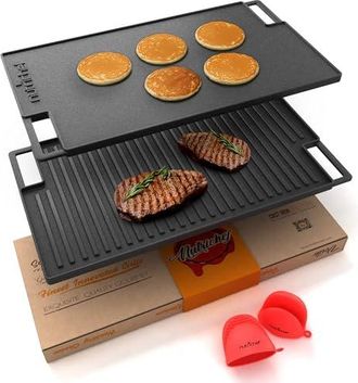 Nutrichef NutriChef Grillplatte Gusseisen - 50,7x25,7 cm | Grillplatte f&uuml;r Gasgrill & Induktion | Teppanyaki & BBQ geeignet | Antihaftbeschichtet | F&uuml;r Ofen, El