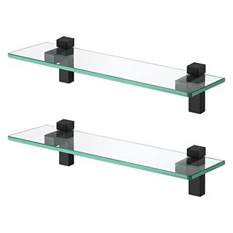 Kes Etagere en Verre Noir Etagere Salle de Bain 40CM, 2 Pi&egrave;ces &Eacute;tag&egrave;re en Verre Tremp&eacute; 8mm Tablette Verre &Eacute;tag&egrave;res Murale, BGS3201S40-BK-P2