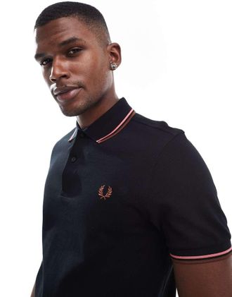 Fred Perry Schwarzes Polohemd mit doppelten Zierstreifen