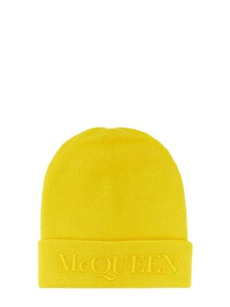 Alexander McQueen Alexander McQueen Caps & Mützen - High-Lapel Cashmere Hat With Embroidered Logo - Gr. L - in Gold - für Damen