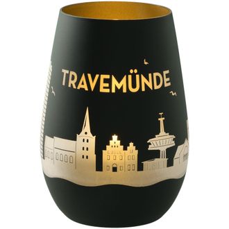 Goodtimes Windlicht Travem&uuml;nde Skyline (Schwarz & Gold)