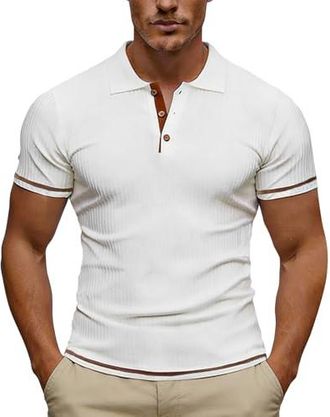 Generic Polo pour homme, manches courtes, col &agrave; revers boutonn&eacute;, couleur contrast&eacute;e, patchwork, t-shirt de sport, bureau, formel, intelligent, chemise de spor
