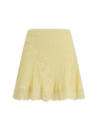 Self Portrait Womens Mini Skirt Pointelle Knit Yellow Viscose