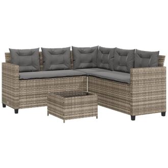 vidaXL Gartensofa in L-Form mit Tisch und Kissen Grau Poly Rattan - Vidaxl