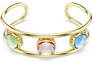 Swarovski Manchette Chroma, design réversible et élégant avec cristaux ReCreated multicolores taille coussin, en métal plaqué ton or raffiné, taille M