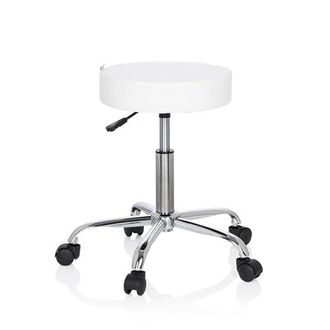 hjh OFFICE 729414 Tabouret de Bureau Operator II Similicuir Blanc Tabouret r&eacute;glable en Hauteur avec roulettes