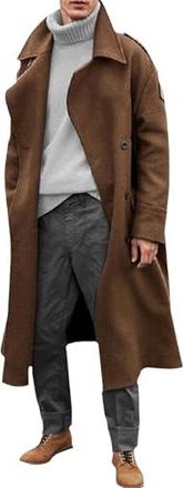 Generic Trench long &agrave; crant&eacute; pour homme en fausse laine m&eacute;lang&eacute;e, longueur genou, revers simple boutonnage, veste longue dhiver, camel, XXL