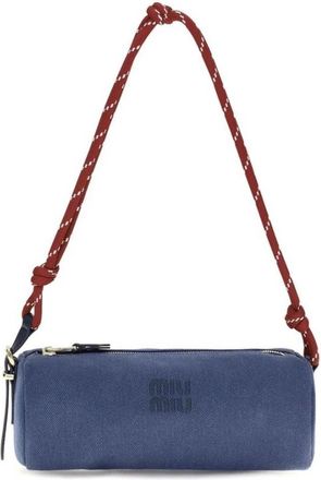 Miu Miu Bestickte Baumwoll-Umh&auml;ngetasche - - Bags - Damen - Blau - ONE SIZE