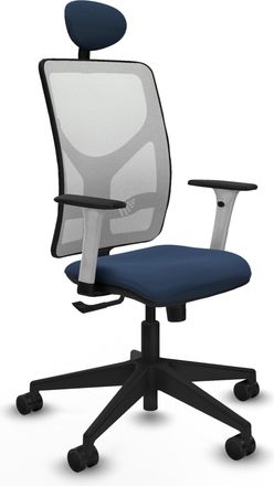 Piqueras y Crespo Blauer Schreibtischstuhl mit wei&szlig;en und schwarzen Armlehnen, h&ouml;henverstellbare Lendenwirbelst&uuml;tze und festes Kopfteil, ausgestattet mit 3 Positionen, 