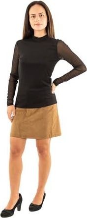 Only Top pour Femmes &agrave; Manches Longues Col Montant Design &eacute;l&eacute;gant avec d&eacute;tails en Maille, Couleurs:Noir-3, Taille:M