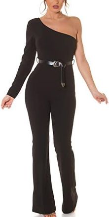 Koucla One Shoulder Business Combinaison longue avec ceinture, Noir, taille unique