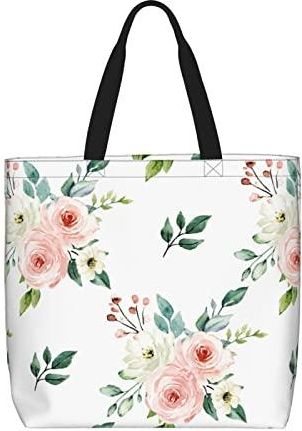 Generic Sac Fourre-Tout Fleur Fleur Rose Sac &Agrave; Main D&eacute;contract&eacute; Avec Poign&eacute;es R&eacute;utilisable Sacs En Toile Pour Femmes, Pour &Eacute;cole, Shopping, Femmes, Voyage