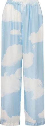 Moschino Femme, Pantalons, Bleu, Taille: 36 FR Pantalon en twill de soie Archive Clouds