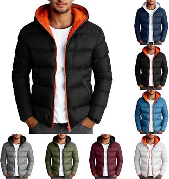 Generic CPIDAH Winterjacke Herren Warm Baumwolle Steppjacke Langarm Sport Daunenjacke Freizeit Einfarbig Wintermantel mit Kapuze Pufferjacke Winter Outdoor Ja