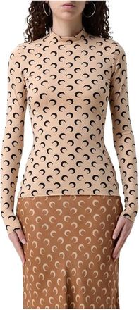 Marine Serre Femme, Tops, Beige, Taille: 36 FR Crescent Moon Print Mock Neck Top