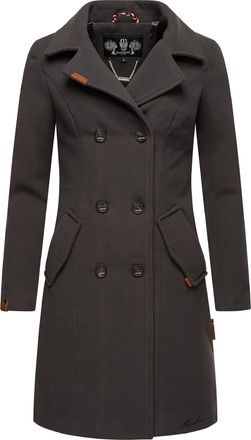 Marikoo Damen Mantel in Wollmantel-Optik langer Trenchcoat mit Reversekragen Nanakoo Anthrazit Gr. S