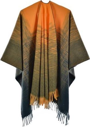 Generic Poncho ch&acirc;le pour femme - Cape ouverte sur le devant pour lautomne et lhiver - &Eacute;charpe l&eacute;g&egrave;re pour femme, Orange, taille unique