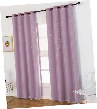 Garneck 1 Stück Kindervorhänge Doppelschichtvorhang Kinderzimmervorhang Hohlvorhang Lila Hohlsternjalousien Sternevorhang