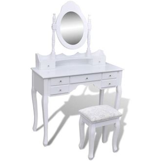 vidaXL Coiffeuse avec miroir et tabouret 7 tiroirs Blanc Vidaxl