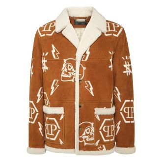Philipp Plein Shearling Long Coat Monogram - - Jackets - Herren - Braun - XS