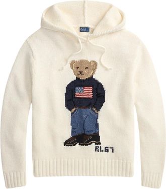 Polo Ralph Lauren Femme, Sweatshirts et sweats &agrave; capuche, Beige, Taille: 42 FR Pull &agrave; Capuche avec Intarsia dOurs