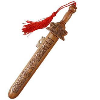 IFUNDOM Handgeschnitztes Pfirsichholz Wanddeko Feng Shui Holzsword mit Gravur für Büro und Zuhause Dekoratives Glücksbringer Ornament gegen Böse Geister