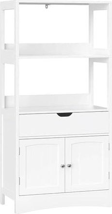 Vasagle Meuble de Rangement de Salle de Bain, Armoire Haute, Bibliothèque, avec 2 Compartiments Ouverts, 1 Tiroir et 1 Placard, 32,5 x 60 x 122 cm, pour Salon