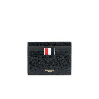 Thom Browne Homme, Accessoires, Noir, Taille: ONE Size Porte-cartes en cuir noir avec bordure ray&eacute;e